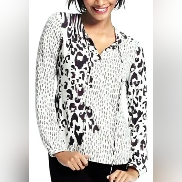 CAbi | Tops | Cabi Animal Print Faux Wrap Blouse In Black And White ...